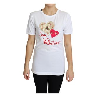 Dolce & Gabbana Kristallverziertes wei&szlig;es Baumwoll-T-Shirt - - Tops - Damen - Wei&szlig; - 2XS
