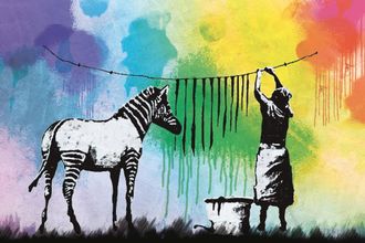 1art1 Banksy XXL Poster Zebra Streifen Waschtag Plakat | Bild 120x80 cm