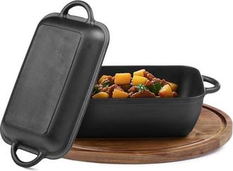 Navaris Cocotte en Fonte - Plat Four avec Couvercle Rectangulaire 3,8L pour Induction Grill Barbecue Gazini&egrave;re - Casserole Marmite Faitout pour Pain R&ocirc;ti - Fo