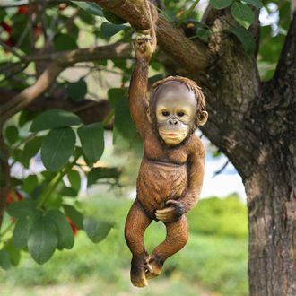 Generic Gartendeko Gartenfiguren Figuren Statuen Gartenstatuen Draußen Dekoration Hängender AFFE am Seil Statue Tier Ornamente Gartenarbeit Gartenfigur Schimp