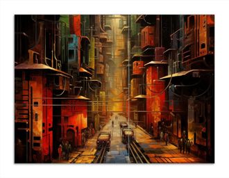 Wallario Herdabdeckplatte/Spritzschutz aus Glas, 2-teilig, 70x52cm mit 13 mm hohen Füßen, für Ceran- und Induktionsherde, Stadt der Zukunft