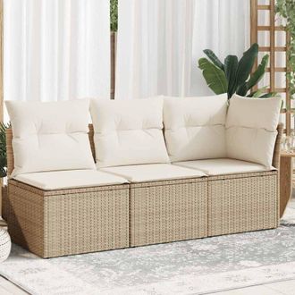 vidaXL Gartensofa mit Kissen 3-Sitzer Beige Poly Rattan - Vidaxl