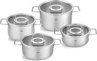 FISSLER Pure Collection/Edelstahl-Kochtopfset, 4-teilig, Töpfe mit Glas-Deckel (2 Kochtöpfe,2 Bratentöpfe), MADE IN GERMANY - Induktion