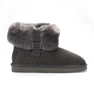 Infinity Leather Damen Winterstiefeletten aus echtem Schaffell, grau, Wildleder - Granit