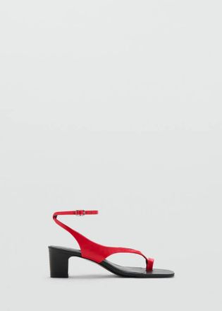 Mango Sandales cuir talon lani&egrave;res rouge - Femme - 36 - MANGO