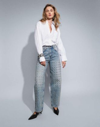 & Other Stories Jeans mit geradem Bein und &Ouml;sen in mittlerer Waschung, blau