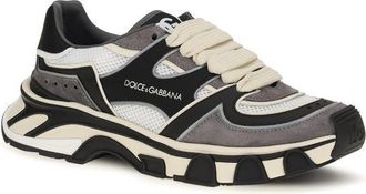 Dolce & Gabbana Mens Gray Calf Leather Bos Taurus Chunky Sneakers