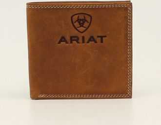 Ariat Mens Bifold Wallet Stacked Logo Bag in Medium Brown, Size OS, by Ariat
