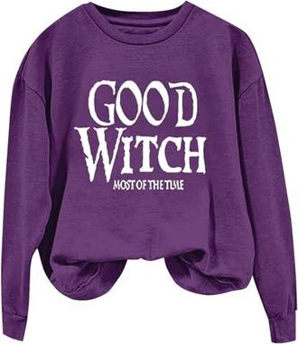 Generic Sweat &agrave; capuche Witch In All Of Us. Femme Monogramme Imprim&eacute; Halloween Sorci&egrave;re Col Rond Sans Capuche Sweat &agrave; Capuche Doux Hoodie Femme Long, B1-viole
