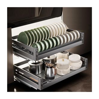 Generic Ausziehbarer Organizer Mit 2 Herausnehmbaren Regalb&ouml;den, Aufbewahrungsorganizer Erh&ouml;hten Seitenw&auml;nden, for Eckschr&auml;nke, Doppellagige Paletten(900 Cabi