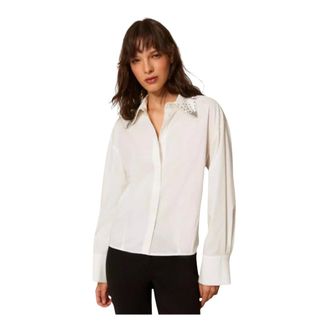 Twinset Femme, Blouses et Chemises, Blanc, Taille: 36 FR Chemise en popeline avec strass