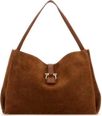Ferragamo Femme, Sacs, Brun, Taille: ONE Size Suede Shopping Bag