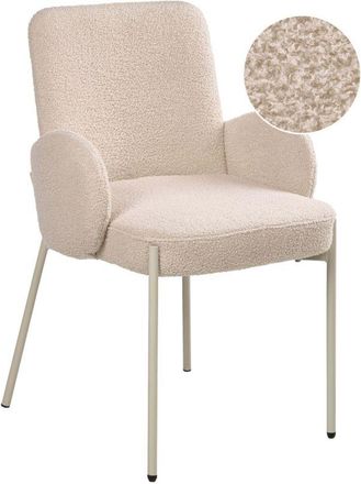 Beliani Chaise de Salle &agrave; Manger R&eacute;tro Pieds en Fer Boucl&eacute; Beige Clair Magee