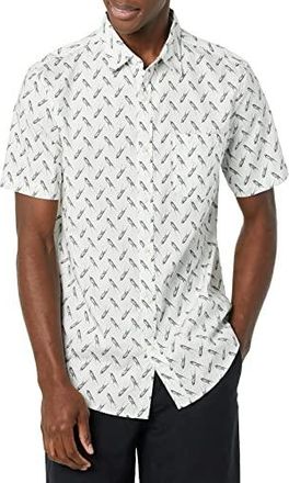 Amazon Essentials Chemise en Popeline Extensible à Manches Courtes (Grandes Tailles Disponibles) Homme, Bleu Clair Imprimé Oiseau, XL