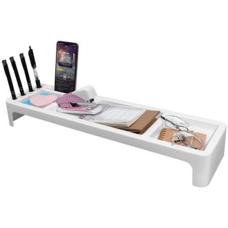 Holibanna COMPUKAS Multifunktionales Tastaturregal aus Sicherem ABS Wei&szlig;e Ablagefl&auml;che f&uuml;r Zuhause Platzsparendes St&uuml;tzregal mit Aufbewahrung f&uuml;r Handy und B&uuml;ro