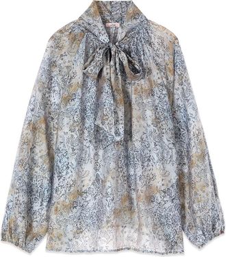 Oltre Femme, Blouses et Chemises, Bleu, Taille: 44 FR Blouse &agrave; motifs avec