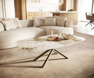 DELIFE Couchtisch Edge Boot 140x80 cm Keramik Minas Melange Sarity Metall Effektfinish Titan, Couchtische