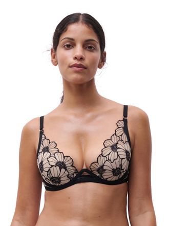 Chantelle T-Shirt-BH CHANTELLE LUSH, Damen, Gr. 75, Cup B, beige (schwarz, soft pink), Obermaterial: 100% Polyester, BHs T-Shirt-BH, Stickerei, Elastischer T&uuml;ll