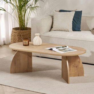 Pier Import Table basse ovale effet bois de ch&ecirc;ne, pieds courbes MARFA