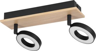 Eglo LED Deckenlampe Rielves, Deckenleuchte mit 2 Spots, Spotbalken schwenkbar, Deckenstrahler aus Holz in Braun und Metall in Schwarz, FSC-zertifiziert, w