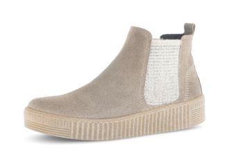 Gabor Chelseaboots GABOR, Damen, Gr. 38,5, beige (hellbeige), Veloursleder, unifarben, Schuhe Chelseaboots, Plateau, Stiefelette, Schlupfschuh mit dezenten 