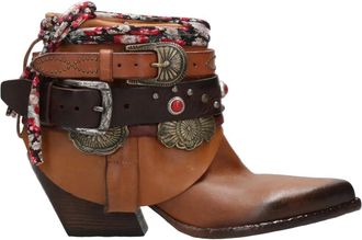 Elena Iachi Femme, Chaussures, Brun, Taille: 40 EU Bottines en Cuir Clout&eacute;es