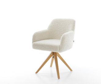 DELIFE Drehstuhl Greg-Flex Teddystoff Beige Holzgestell kantig Natur 360&deg; drehbar Taschenfederkern, Esszimmerst&uuml;hle