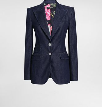 Dolce & Gabbana Single-breasted Denim And Silk Turlington Jacket - Frau Denim Mehrfarbig 40