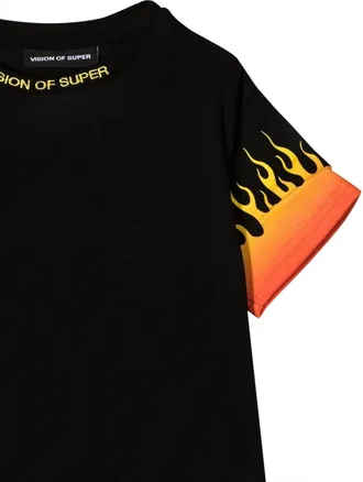 Vision Of Super Red Flame Graphic Print T-Shirt - Black