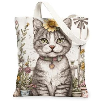 Generic Sac fourre-tout en toile motif chat am&eacute;ricain &agrave; poil court printanier 33 x 38,1 cm, sac d&eacute;picerie r&eacute;utilisable pour femme, ferme, animal de compagnie,