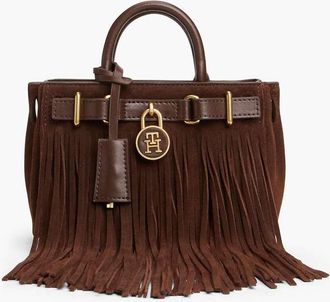 Tommy Hilfiger The american icon Wildleder-Tasche mit Fransen in Dunkelbraun