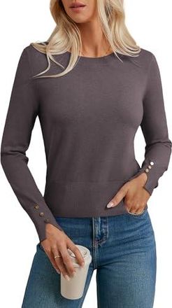Grace Karin Pull classique en tricot pour femme - Col rond - Poignets c&ocirc;tel&eacute;s - Manches longues - Haut basique dhiver, Cl0244-03/Caf&eacute;, S