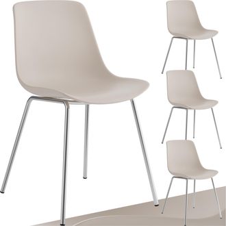 TecTake 4er Set Esszimmerstühle, modernes Design, Kunststoff Stühle mit schlanken Stahlbeinen, ergonomische Küchenstühle mit rutschfesten Kappen, bequemer Bür