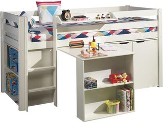 Les Tendances Kinderzimmer Kombination mit Hochbett PINOO-12 incl. Schreibtisch, Regal und Kommode in Kiefer massiv wei&szlig; lackiert, b/h/t: ca. 210/114/106 cm