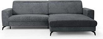 Cavadore Ecksofa Bounce mit Cord-Bezug / L-Form-Sofa mit Schlaffunktion, Bettkasten + Kopfteilverstellung / 290 x 88-108 x 178 / Breitcord, Grau