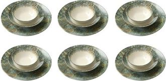 Hermia Elegant 18-Piece Dinner Set, 100% Porcelain | Includes 6 Service Plates (25 cm), 6 Plates (19 cm), 6 Bowls (14 cm) | Microwave & Dishwasher Safe, Perf