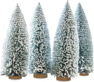 Loberon Deko-Baum 4er Set Landscape, winterliches Design, mit Kunstschnee, Weihnachtsdekoration, Weihnachten, Kunststoff, Eisendraht, grün