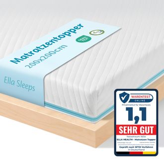Ella Topper 200x200cm H3 H2 7cm hoch, Matratzentopper mit Elastischer und Rutschfester Unterseite, Gel Memory Schaum, Öko-Tex & CertiPUR zertifizierter Vis
