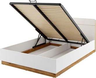 Selsey MONTROY - Doppelbett in Wei&szlig;/Eiche Stirling mit Regal, Bettkasten und Lattenrost (Liegefl&auml;che 180x200 cm)