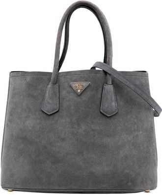 Prada Hobo Bags - Medium Scamosciato Double Satchel - Gr. unisize - in Grau - f&uuml;r Damen