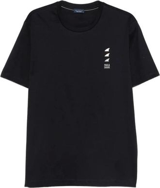 Paul & Shark Homme, Tops, Noir, Taille: XL T-shirt &agrave; col rond en coton avec d&eacute;tail logo