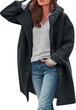 Generic Trench-coat pour femmes 2025 - Style d&eacute;contract&eacute; et tendance - Couleur unie - En laine - Veste ample et confortable avec poches, gris fonc&eacute;, L