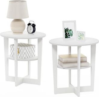 Furinno JAYA Ovaler Beistelltisch, 2er-Set, Wei&szlig;