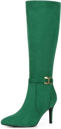 Allegra K Bottes hautes &agrave; talon aiguille et bout pointu pour femme, avec boucle et fermeture &eacute;clair lat&eacute;rale Vert 39