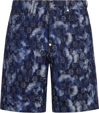 Philipp Plein Homme, Shorts, Bleu, Taille: W34 Denim Shorts Jacquard Monogram