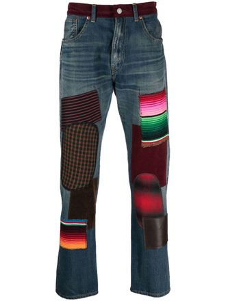 Junya Watanabe jean slim à design patchwork - Bleu