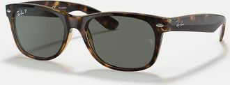 Ray-Ban New Wayfarer - Lunettes de soleil carr&eacute;es classiques &agrave; verres polaris&eacute;s verts - &Eacute;caille de tortue-Marron