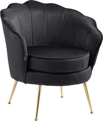 Clp Fauteuil Rosita I Chaise rembourr&eacute;e recouverte de Velours I Structure en m&eacute;tal dor&eacute;, Couleur:Noir