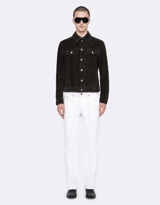AllSaints Chaiyo Trucker-Jacke aus Wildleder in Tanner Black-Schwarz