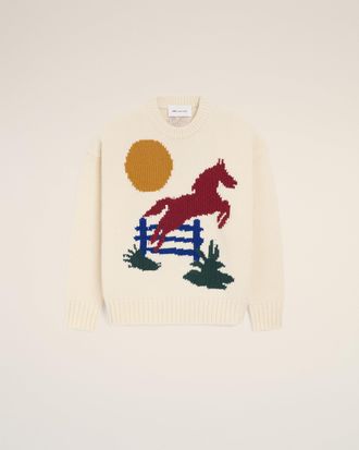 Ami Pull Col Rond Blanc en Laine Clair De Lune - XL - Unisex